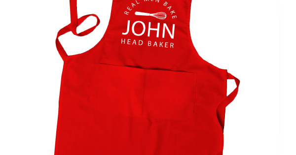 Personalised Real Men Bake cooking apron. Personalised with their name ...